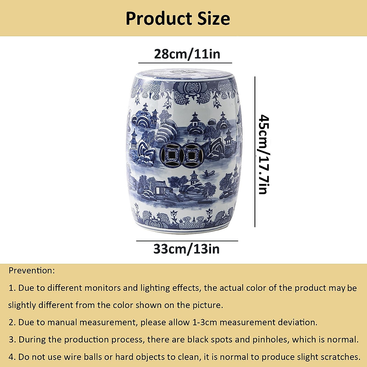 JENKEM Decorative Ceramic Garden Stool, Glazed Hollow Celadon Shoe-Changing Stool Drum Stool, Suitable for Outdoor Garden, Living Room, Terrace, Etc.