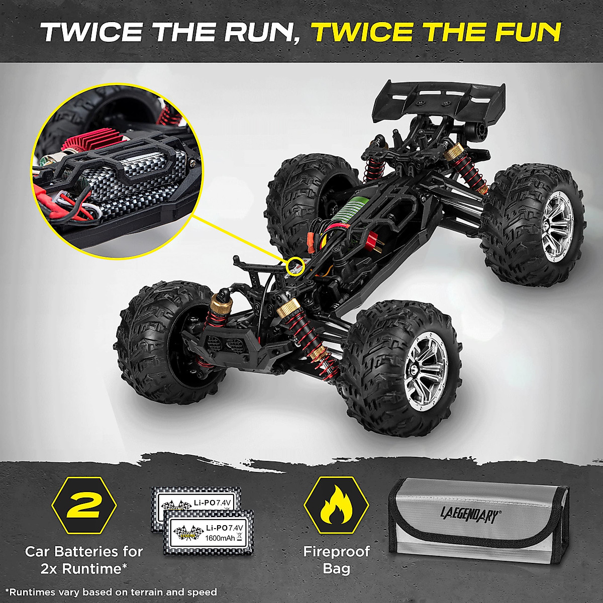LAEGENDARY Remote Control Car, Hobby Grade RC Car 1:16 Scale Brushed Motor with Two Batteries, 4x4 Off-Road Waterproof RC Truck, Fast RC Cars for Adults, RC Cars, Remote Control Truck