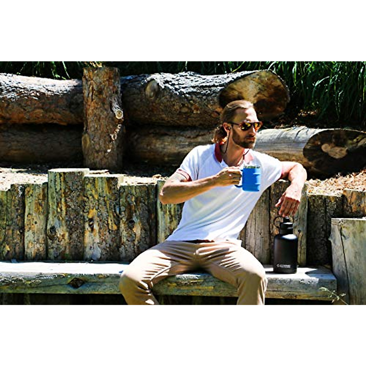 EcoVessel Double Barrel Mug Insulated Travel Coffee Cup with Lid & Wide Grip Handle Stainless Steel Beer Stein, Travel Whiskey Glass, Country Travel Mug or a Moscow Mule Tumbler Cup