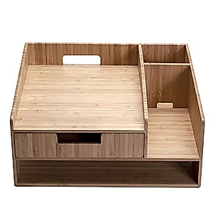 MobileVision Bamboo Paper Tray Office Organizer for Files, Documents, Letter Sorter, Envelopes and Magazine Holder (File & Paper Organizer)