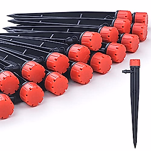 La Farah 100pcs Drip Irrigation Emitters for 1/4" Drip Irrigation Tubing,Adjustable 360 Degree Water Flow Drippers on 5" Arrow Stake, Garden Irrigation Drippers for (4-7mm) Watering System Kit