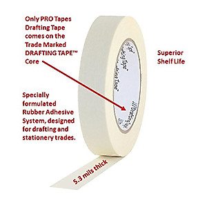 ProTapes Pro Drafting Flatback Paper Masking Tape specially formulated with a low tack adhesive system designed for the drafting and stationary trades, 60 yds Length x 1/2" Width (Pack of 1)