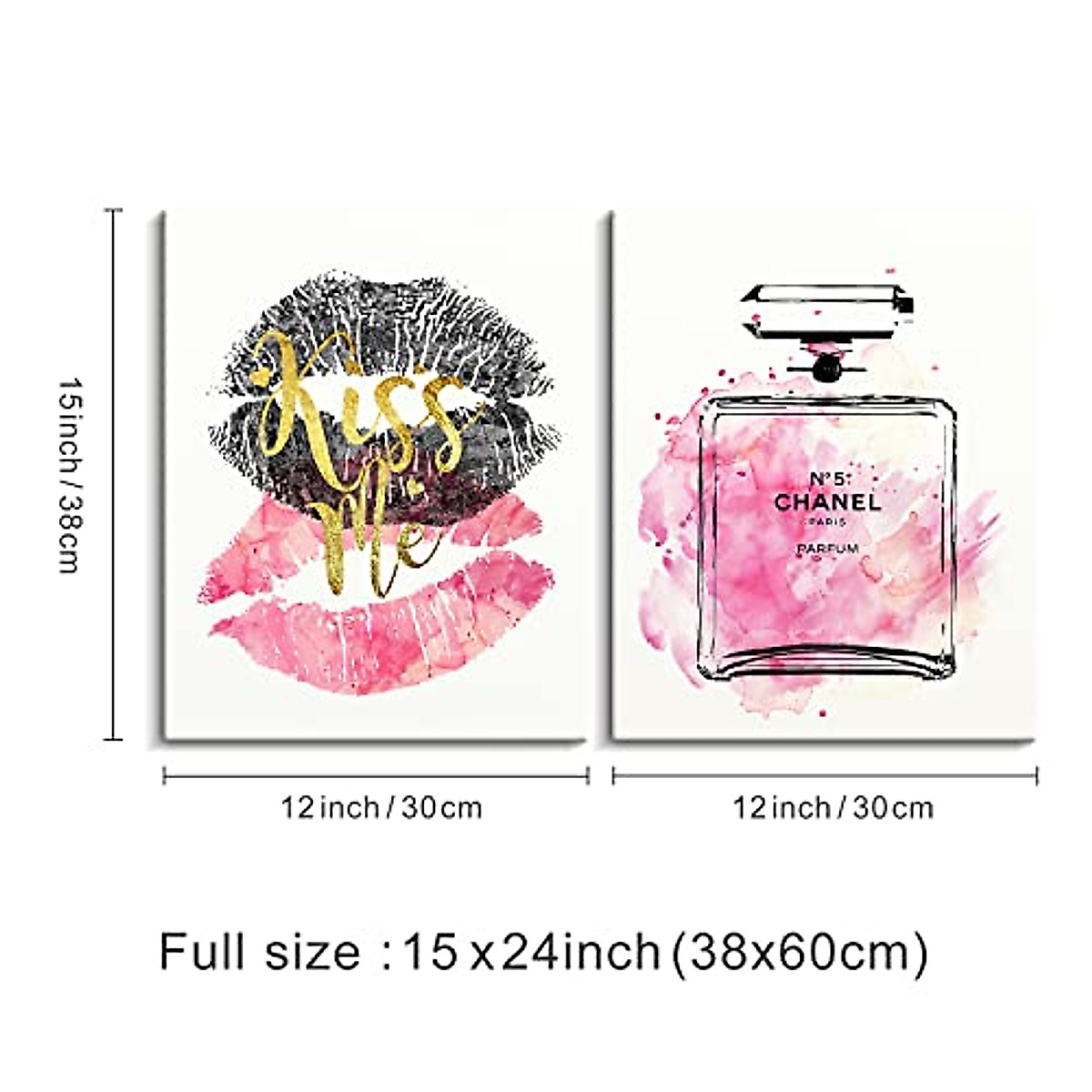 Creoate Fashion Women Canvas Wall Art for Girls Bedroom 2 Pieces Modern Pink Perfume Lady Lips Poster Canvas Print Artwork Framed Set for Women Room Decor,Wrapped Canvas,12x15 Inch x2pcs