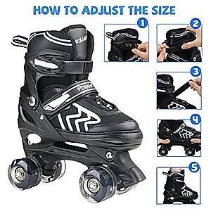 Kids Roller Skates for Boys and Girls, Women and Men, 4 Size Adjustable Quad Skates for Youth Adult Medium Size