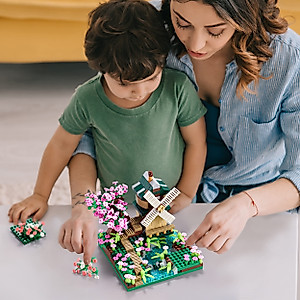 JXRLMB Architecture River Windmill Tree Cute Micro Mini Building Blocks Sets Trees Flowers for Girls, Idea Cherry Blossom Present Toy Model Kit 600+ pcs