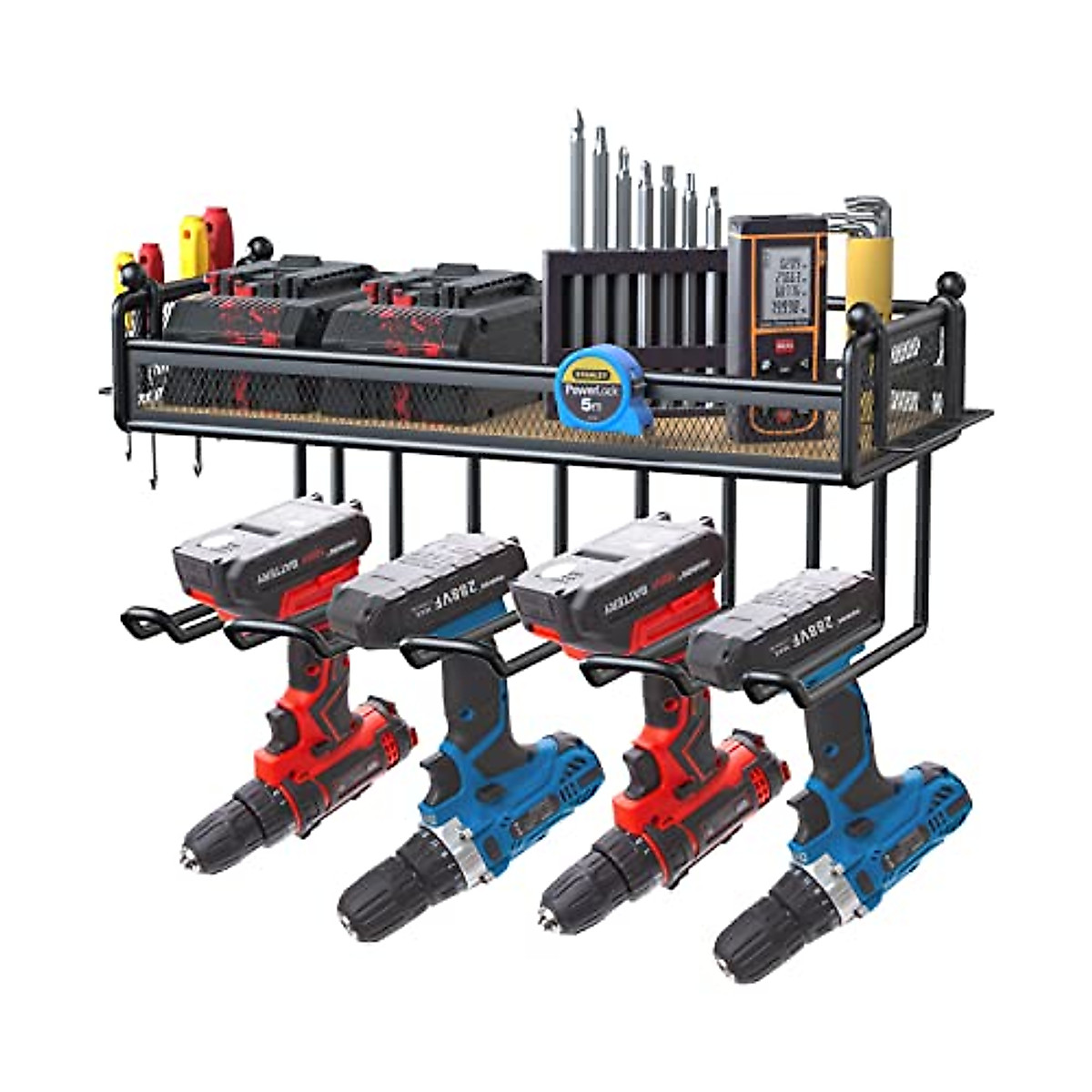 Power Tool Organizer Drill Holder Wall Mount Cordless Drill Storage with 2 Screwdriver Holder, Heavy Duty Tool Organizers And Storage, Tool Garage Organization Tool Rack,Father's Day Gifts
