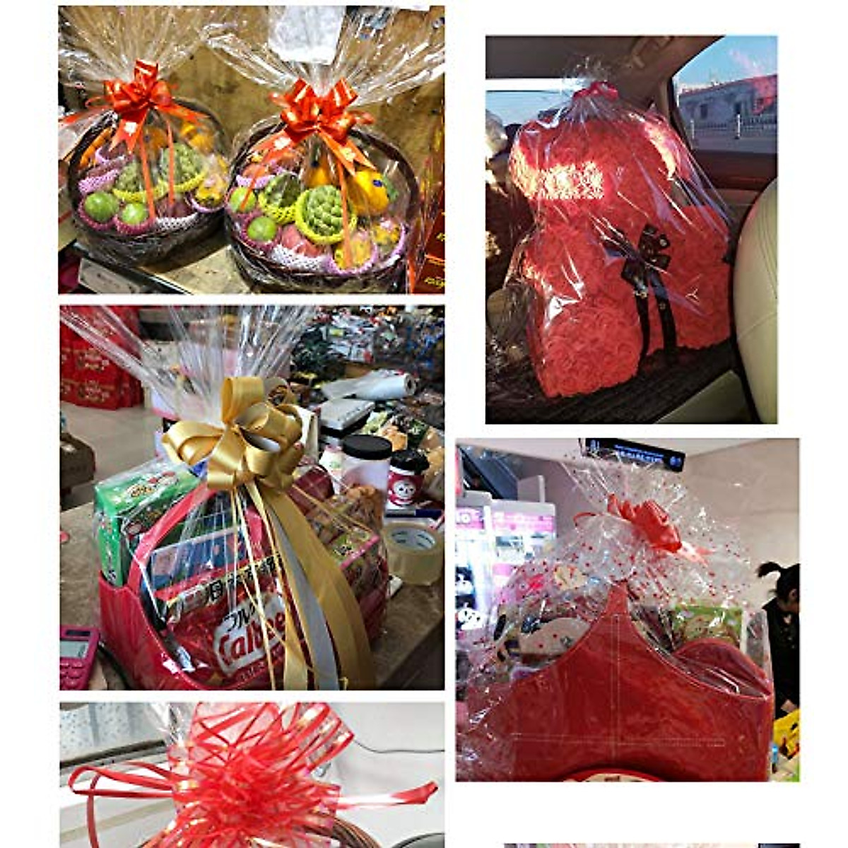 Holvyt Large Clear Basket Bags, 10 Pack 32"x 46" Cellophane Wrap Plastic Package for Baskets and Gifts