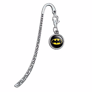 Batman Classic Bat Shield Logo Metal Bookmark Page Marker with Charm
