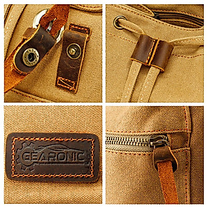 GEARONIC Vintage Canvas Backpack, Casual Daypack Backpacks for Men Women, 15inch Laptop Bag Travel Hiking Camping Rucksack - Khaki