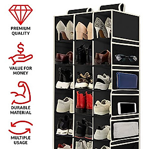 Tidy Zebra Extra Sturdy Hanging Shoe Shelves Holder 20 Shelf Shoes & Tall Boot Storage Pockets Shoe Rack Organizer for Bedroom Closet Kids Room Organization, Best 20 Cubby Shoe Storage Solution