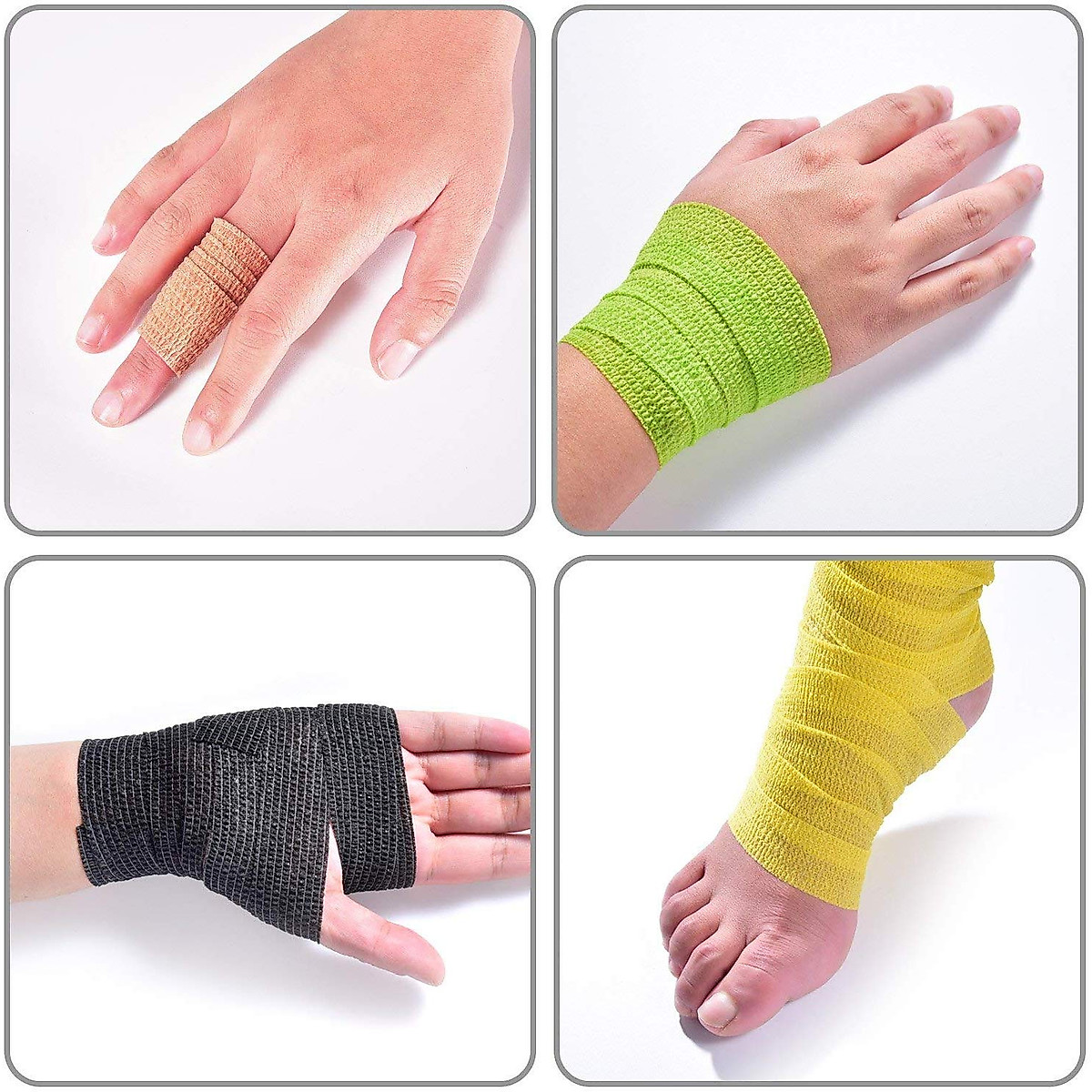 sansheng 12 Pack Self Adherent Cohesive Wrap Bandages, Athletic Tape for Wrist, Ankle, Hand, etc(12 Colors, 1 Inch x 5 Yards)