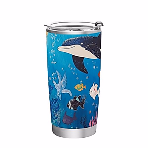 sanluoli Some Dolphin Sea Animals Blue Stainless Steel insulated water bottle with Straw Lid coffee travel mug 20oz for Home, Office or Car Aesthetic Vacuum Insulated Tumbler 20 OZ