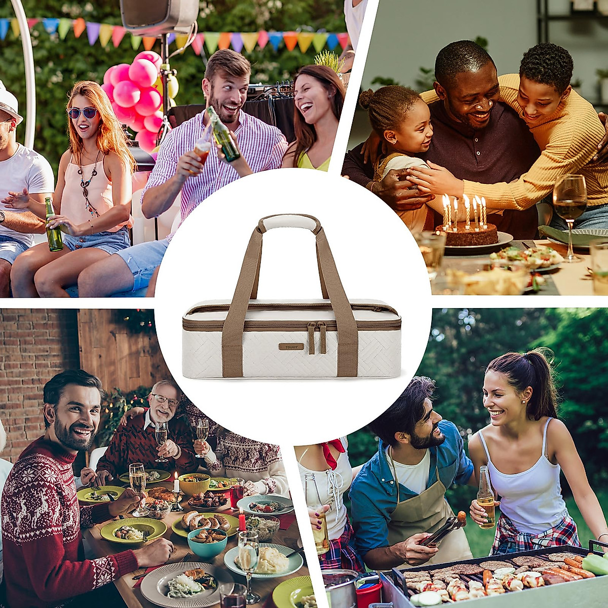 TOURIT Insulated Casserole Carrier for Hot or Cold Food Thermal Food Carrier for Picnic Cookouts Potluck Parties Fits 9" x 13" Baking Dish