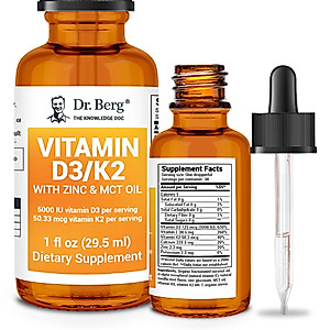 Dr. Berg Liquid Vitamin D3 & K2 Supplement - For Bone, Teeth, Mood & Immune Health - Vitamin D3 & K2 Drops for Adults - 1 fl oz