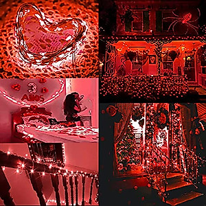 Beewin Outdoor Solar String Lights, 2 Pack 33ft 100L Solar Copper Fairy Lights,8 Modes Twinkle Lights Decor for Indoor Outdoor Patio Yard Trees Christmas Wedding Party (Red)