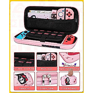 Xinocy for Nintendo Switch 9 in 1 Storage Accessories Kit with Travel Carrying Case+Switch Protective Cover+Game Case Holder+Strap+Sticker+2 Joycon Shells+2 Thumb Caps Cute Funny for Girls Kids p