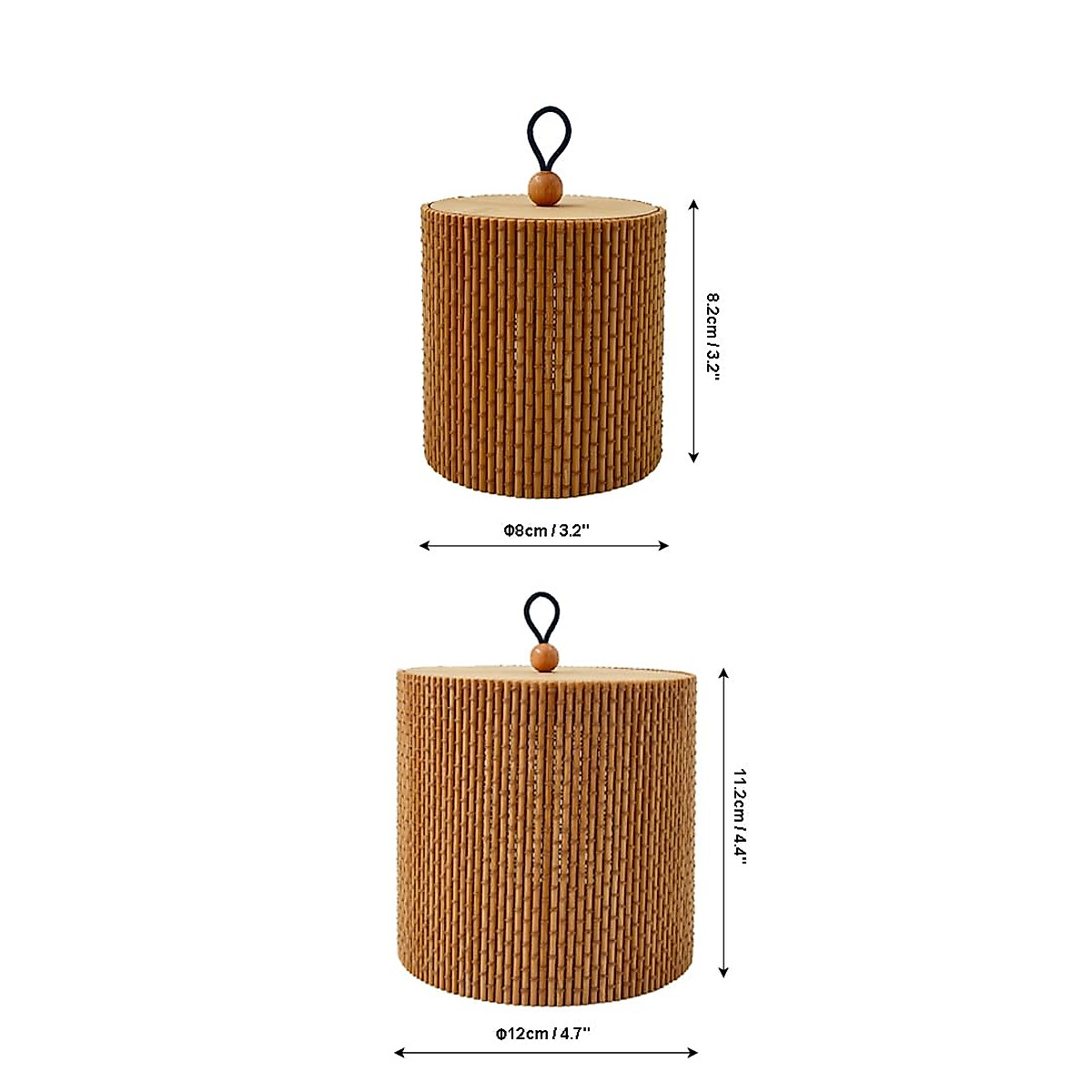 Gekkoli 2er-Set Storage Boxes/Baskets with Lids Bamboo Round/Rectangle Small Brown (Diameter 8 x Height 8.2 / Φ12 x 11.2 cm)