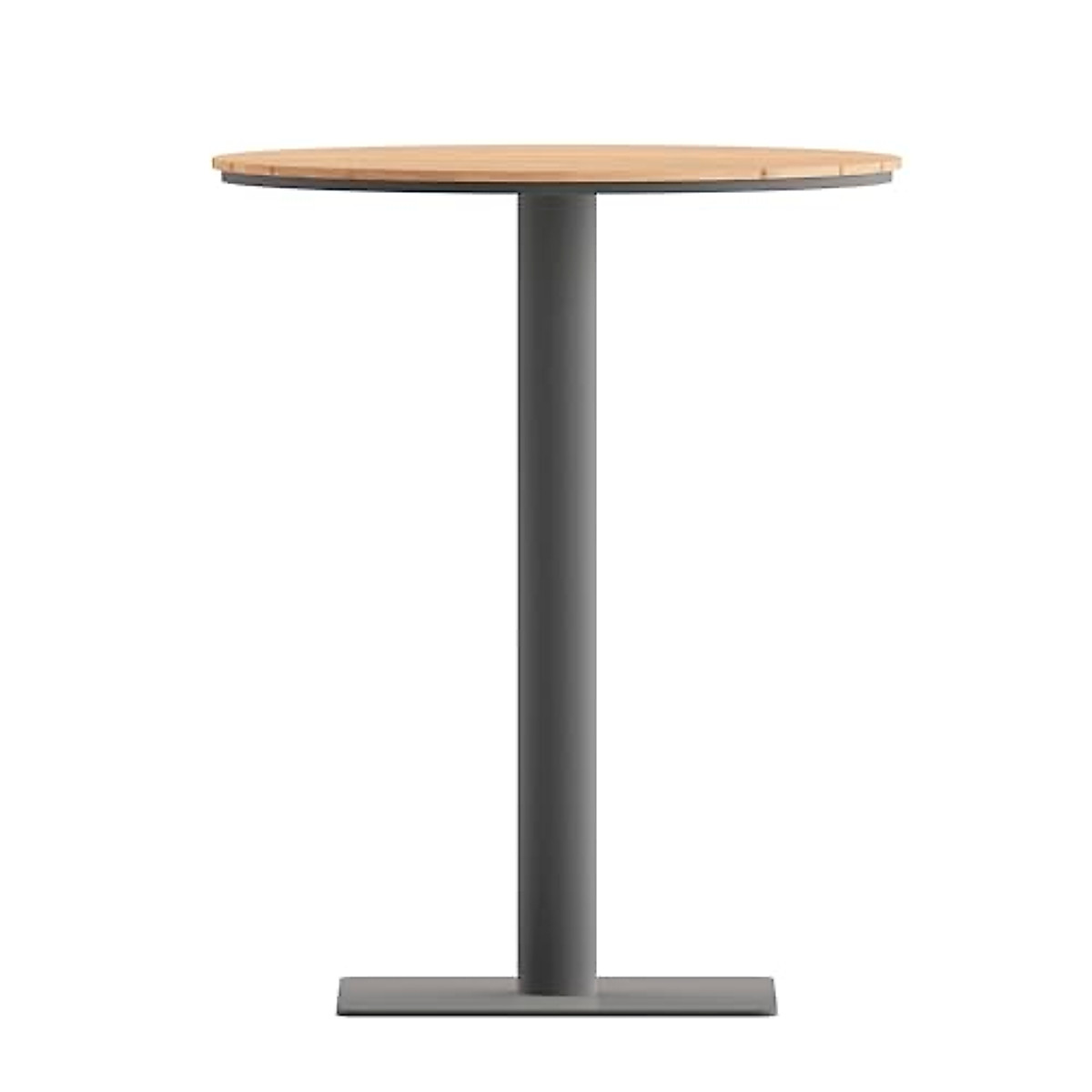 Flash Furniture Finch Commercial Grade Round 24" Table with Faux Teak Poly Slats and Steel Frame, Natural/Gray