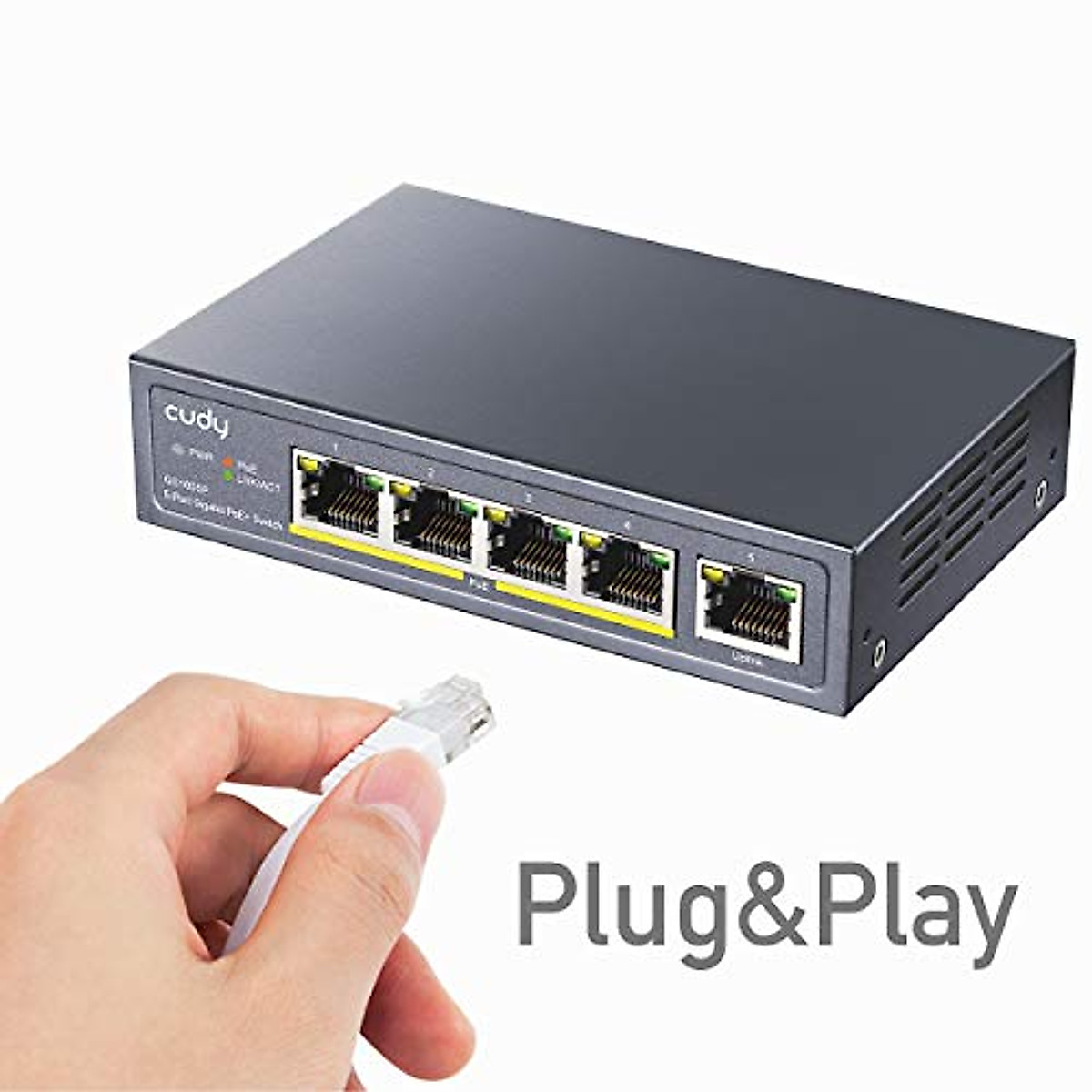 Cudy GS1005P 5 Port Gigabit PoE Switch, 4 PoE+ @60W, Desktop/Wall, Plug and Play, Sturdy Metal w/ Shielded Ports, Fanless, Traffic Optimization
