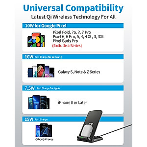 Wireless Charger Stand for Google Pixel 8 | 8 Pro | Fold | 7 | 7 Pro | 7a | 6 Pro | 5 | 4 XL | 3 XL | Buds Pro, Certified 10w Fast Wireless Phone Holder Accessories Charging Station (Black)