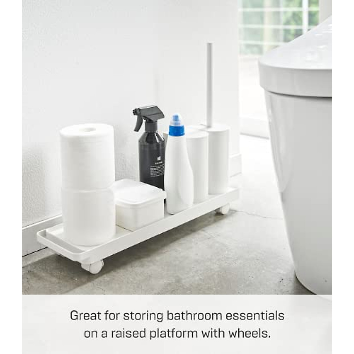 YAMAZAKI Home Rolling Cart Flat Dolly Wheels | Steel | Toilet Paper Stocker, One Size, White