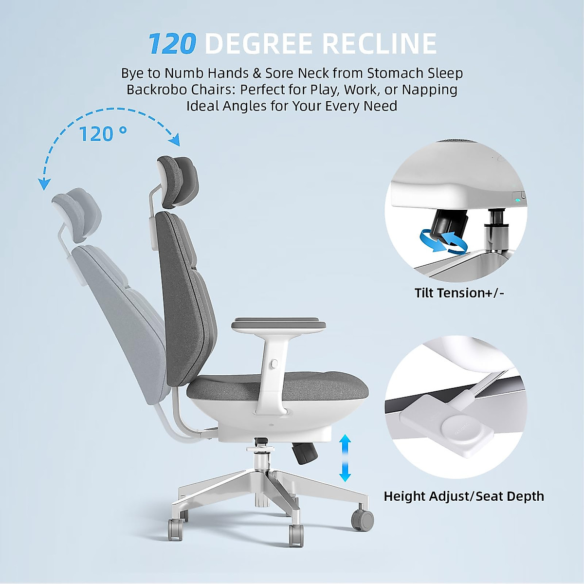 backrobo Smart Ergonomic Home Office Chair, Automatic Massage Lumbar Support and App-Controlled,3D Armrests, Executive Desk Chair with Adjustable Height for Home Office/Learning/Conference