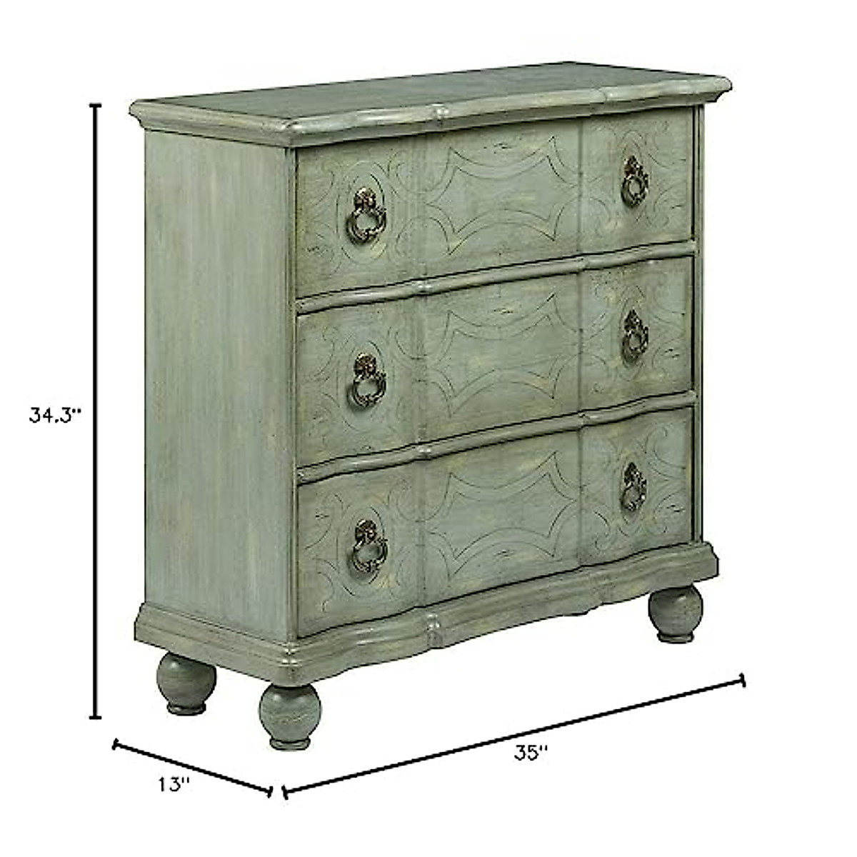 Madison Park Scroll Accent Chest - Hardwood Living Room 3-Drawer Storage - Antique Blue Green, Vintage Rustic Style Floor Cabinet, Multi (CHT015)