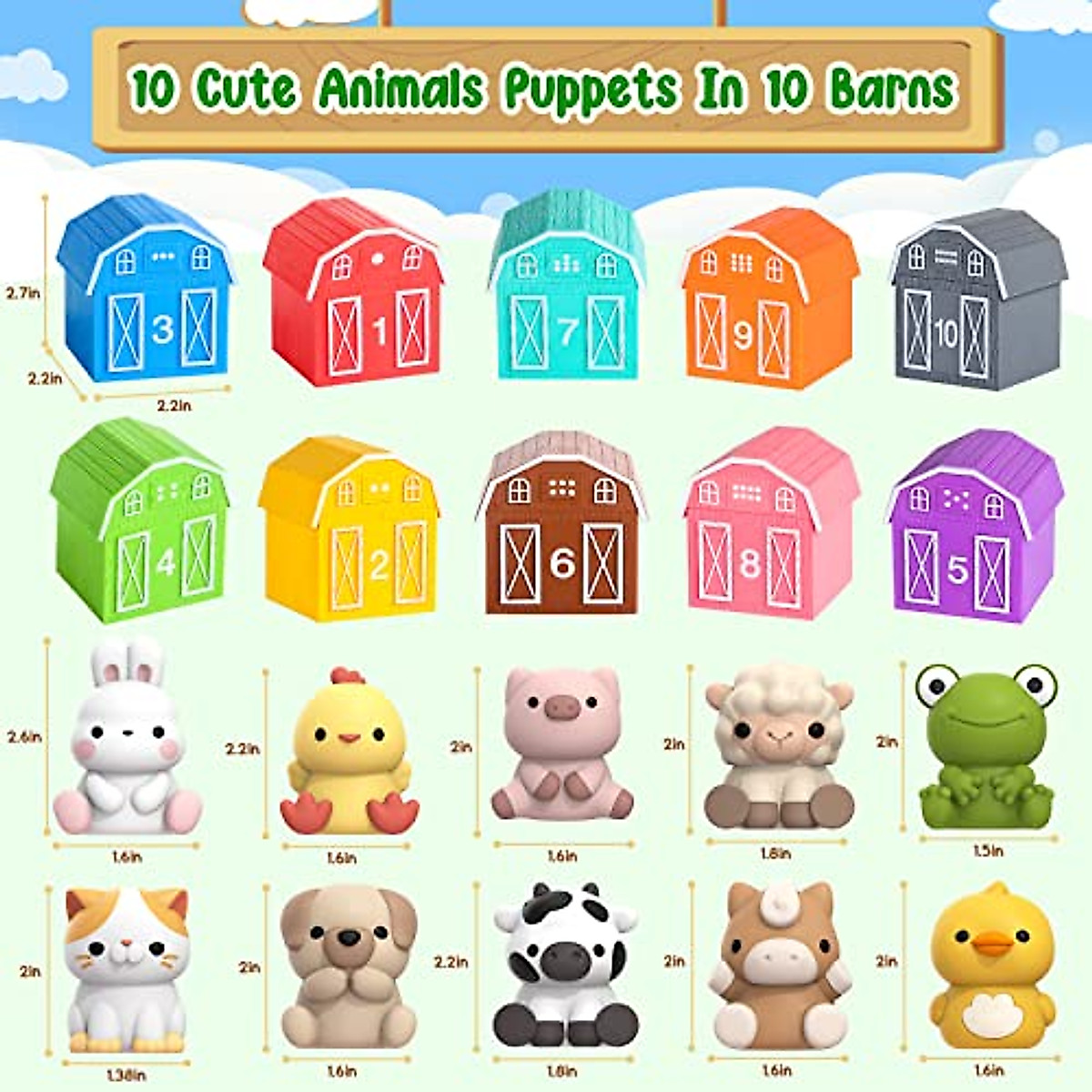 Learning Toy for Toddlers 1 2 3 Year Old, 10 Farm Animal Toys & 10 Barns, Counting, Matching & Sorting Montessori Educational Sensory Toys, Christmas Birthday Easter Gift for Baby Boy Girl 1-3
