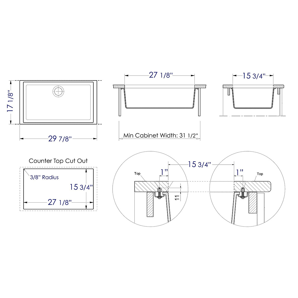 ALFI brand AB3020UM-W Undercount Single Bowl Granite Composite Kitchen Sink, 30", White
