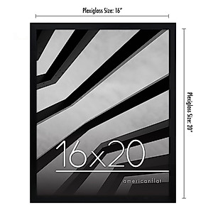 Americanflat 16x20 Picture Frame with Polished Plexiglass - Streamline Collection - Thin Border Picture Frame for Wall Display - Hanging Hardware Included - Black