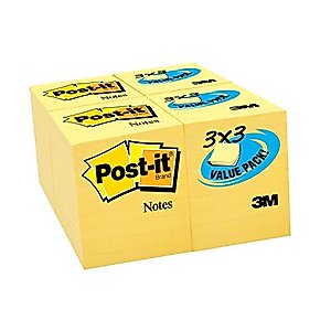Post-it Notes, Canary, Recyclable 3 in x 3 in, Canary Yellow