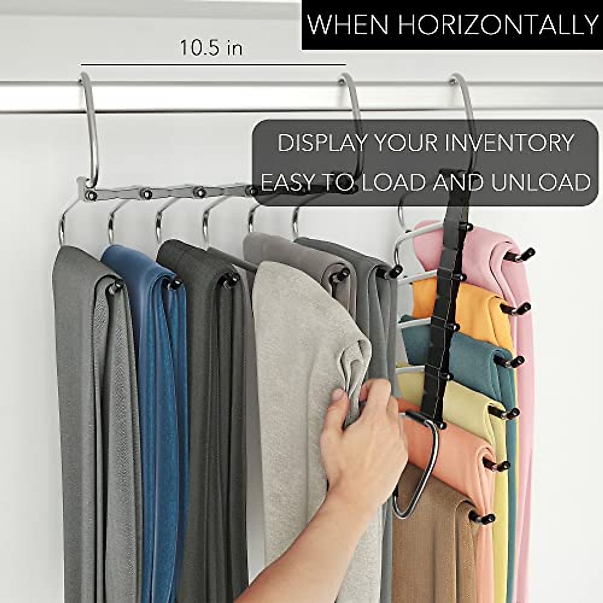 Neatsure Pants Hangers Space Saving 2 Pack, 6 Tier Multi Purpose Closet Organizer Rack for Jeans Trousers Scarves Leggings Skirts