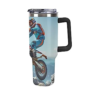 Motocross Dirt Bike Insulated Tumbler with Handle Stainless Steel Travel Coffee Mug with Lid And Straw 40oz