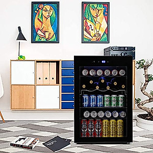 Kismile 4.5 Cu.ft Beverage Refrigerator and Cooler, 145 Can Mini Fridge Glass Door w/Digital Temperature Display for Soda, Beer or Wine, Small Drink Dispenser Cooler for Home, Office or Bar