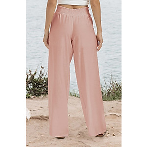 GIFTIME Beach Pants for Women - Smocked Lightweight Summer Flowy Pants for Women, Palazzo Pants for Women Dressy Casual, Wide Leg Pants for Women, High Waisted Pants for Women Latte XL