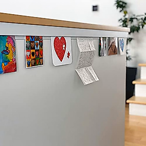 2x48-in. Art Display for Kids Artwork, Picture Rail in Silver for displaying Photos, Artworks, Posters, Notes, Documents at School, Home or Office - Ticket Holder for Restaurant, Wall Gallery