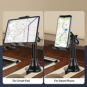 leQuiven Car Cup Phone Holder Tablet Cup Holder Mount Compatible for Samsung S23 Ultra/S23/S22 Ultra/Z Fold 4/S22/S21/S20/iPad/iPad Mini 6/iPhone 14 Pro Max 13 12 Series and Other Devices Under 13"
