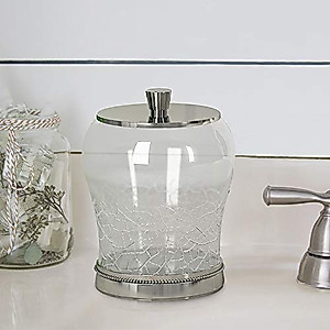 nu steel Container Coyote Qtip Dispenser Bathroom Vanity Storage Organiser, Canister, Apothecary Jar for Cotton Swabs, Rounds, Balls, Crackle Glass with Metal Trims