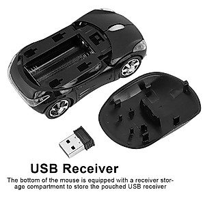 1600DPI Portable Mouse, 10M 2.4G Bluetooth Optical with Receiver Storage, 3 Buttons Car Shaped for/ME/Windows PC/Tablet Gaming Office(Black)