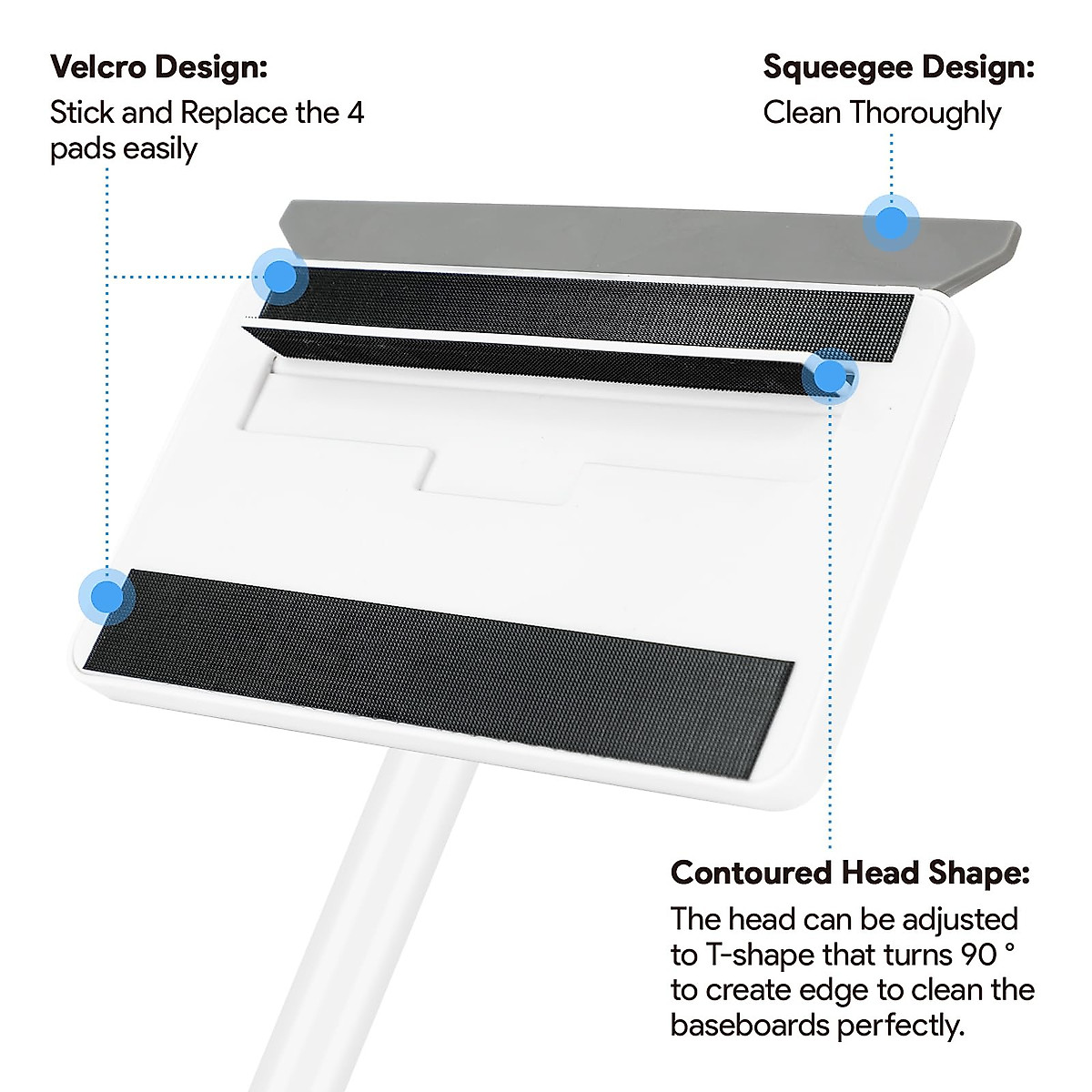 Baseboard Cleaner Tool with Handle, DELUX Baseboard Cleaner with Extendable Long Handle, 4 Reusable Cleaning Pads Wall Cleaner for Baseboards Cleaning, Ceiling, Wall, Floor, Shower Bathroom Kitchen