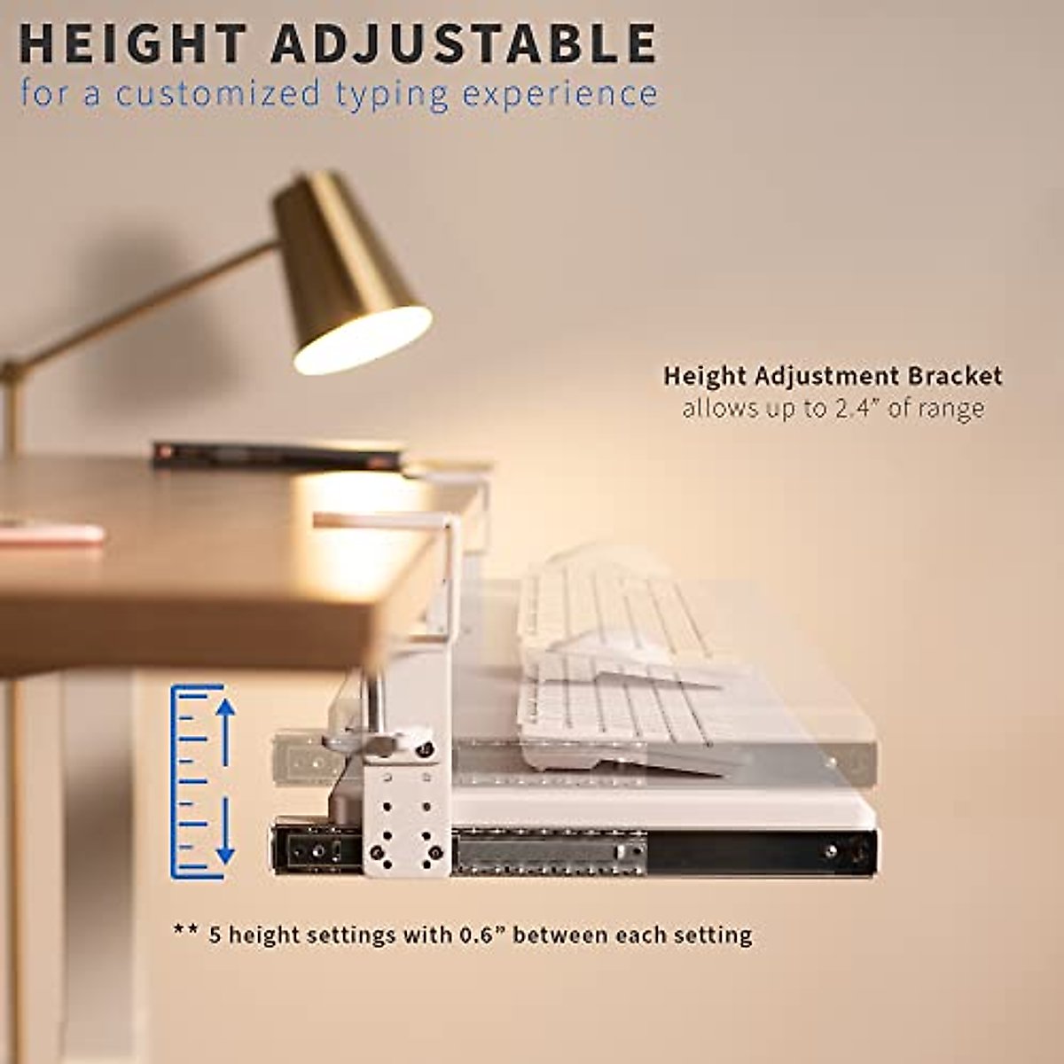 VIVO Large Height Adjustable Under Desk Keyboard Tray, C-clamp Mount System, 27 (33 Including Clamps) x 11 inch Slide-Out Platform Computer Drawer for Typing, White, MOUNT-KB05HW