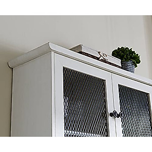 Home Source Jill Zarin White Bar Cabinet with Mesh Doors and Stem Glass Placement