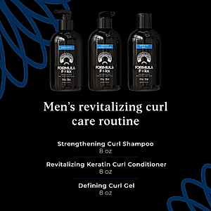 Formula F=kx Curly Hair System for Men - 3-Step Fine & Wavy Hair Care - Shampoo, Conditioner, Curl Defining Gel - Sulfate Free, Ocean Scent - 8oz Each