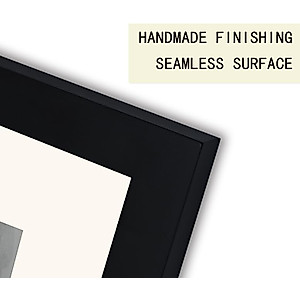 Art Emotion 20x24 Black Solid Wood Handmade Finishing seamless surface Picture Frame | Real Tempered Glass | Matted to 16x20 | Fits 20x24 Poster or 16x20 Photo | Wall Mounting Hardware Included