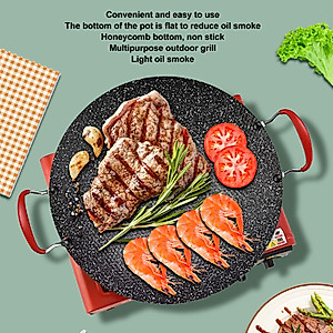 Korean Bbq Grill Pan Non Stick with Anti Scalding Handle Iron and Medical Stone Round Griddle Pan Non-stick Coating Frying Pan for Gas Ceramic Stove,Camping Stove, Stove Top(34cm/13.3in)
