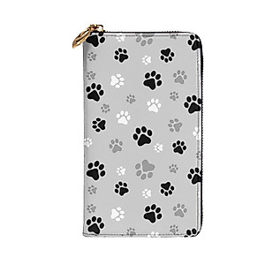 HOMETER Women'S Leather Wallet Animal Paw Prints Coin Purse Travel Credit Card Holder Zipper Purse Cell Phone Handbag
