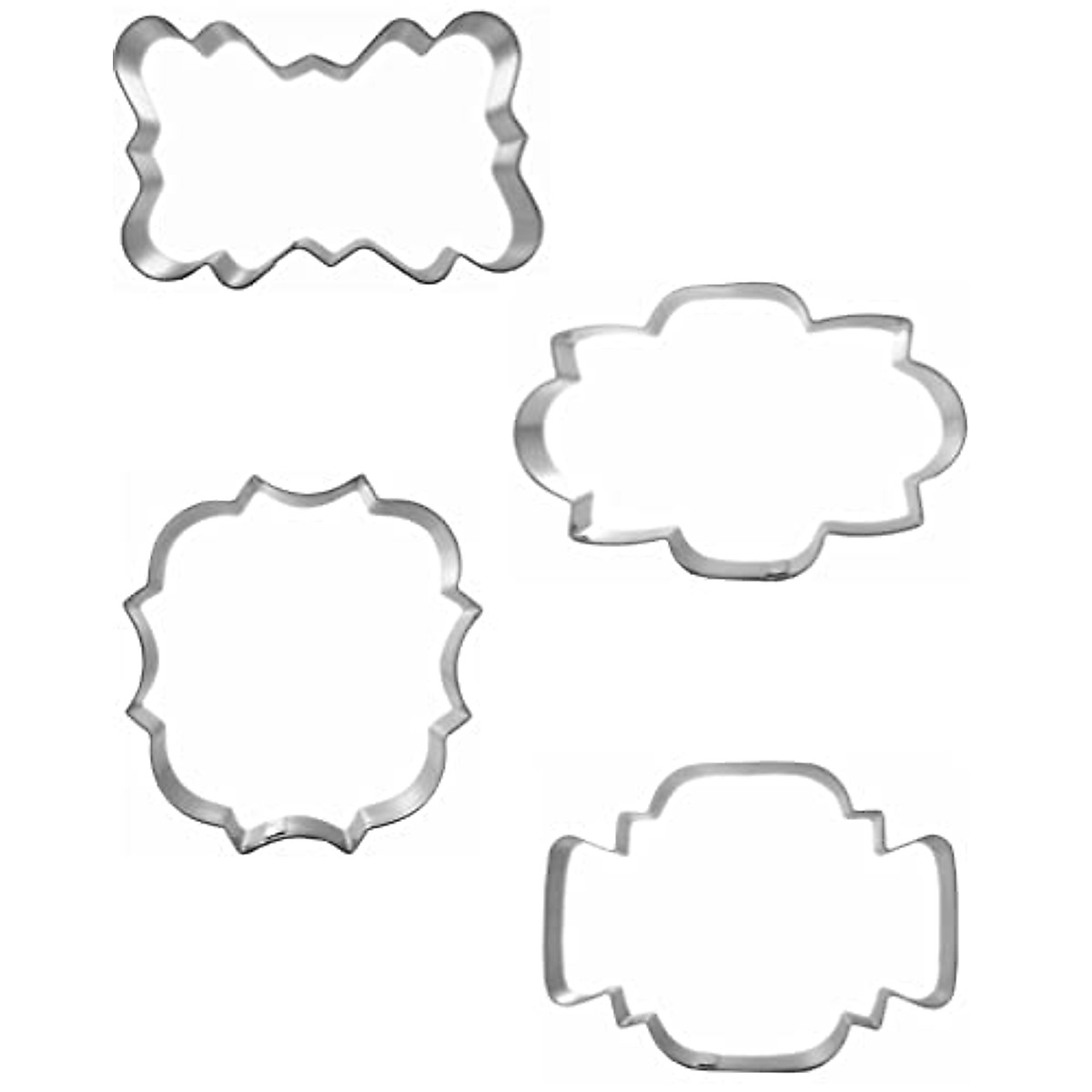 4 pcs of Plaque Cookie Cutters Set, Stainless Steel Wedding Frame Fondant Cutters Baking DIY Molds