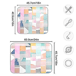 Abstract Geometric Modern Watercolor Dish Drying Mat 16"x18" Absorbent Machine Washable Hanging Fast Dry Pad Dish Protective Mat for Kitchen Countertop Heat Resistant Dinner Table Mat