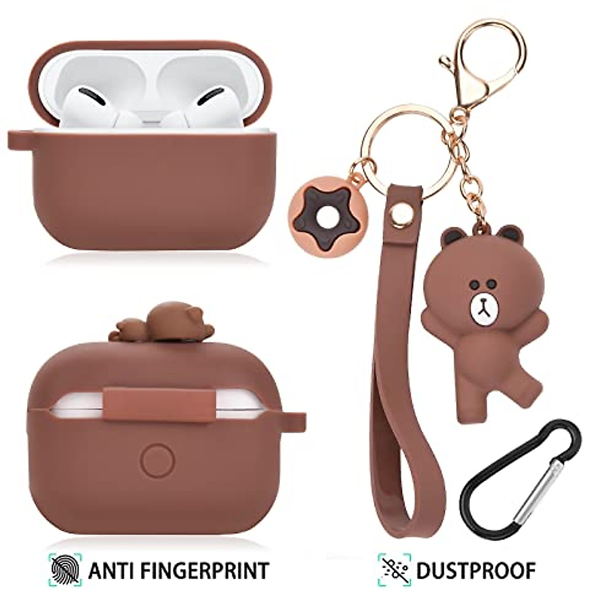 Cute AirPod Pro Case with Bear Keychain Classic Matte Soft Silicone Protective Cover for Women and Girls Compatible with AirPods Pro Case