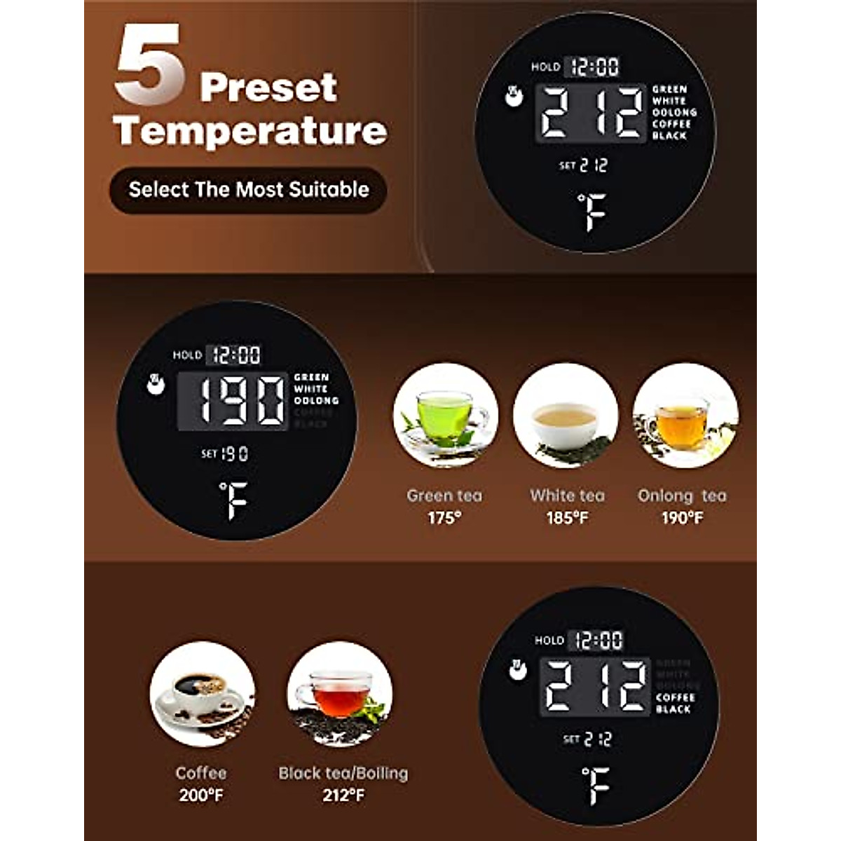 Ulalov Gooseneck Electric Kettle 1.0L with Temperature Control,Ultra Fast Boiling Hot Water Kettle for Pour-Over Coffee/Tea,100% Stainless Steel, 5 Variable Presets, 12H Keep Warm,Leak-Proof, 1200W
